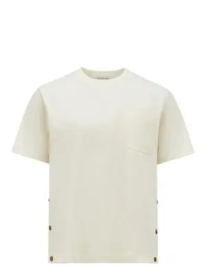 Moncler Round Neck Short Sleeve T-shirt With Side Snap Closure And Chest Pocket - White