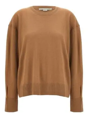 Stella McCartney Iconic Crewneck Long-sleeved Jumper With Gold Metal Detail - Brown