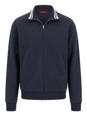 Gucci Long Sleeve Zip-up Jacket With All-over Gg Pattern - Black