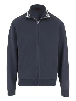 Gucci Long Sleeve Zip-up Jacket With All-over Gg Pattern - Black