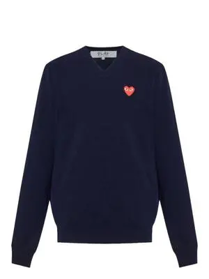 Play Comme Des Garcon Long-sleeved V-neck Sweater - Black