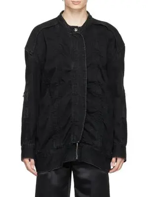 We11Done Logo Zippered Denim Jacket - Black