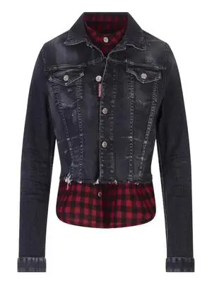 Dsquared2 Panelled Denim Jacket With Checked Lining - Black