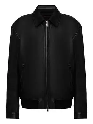 Hugo Boss Leather Bomber Jacket - Black