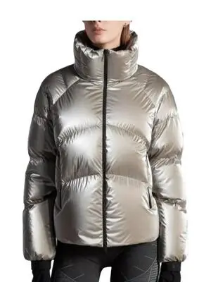 Moncler Stand Collar Logo Down Jacket - Silver