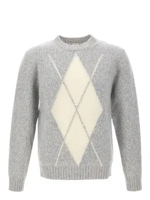 Eleventy Argyle Patterned Crew Neck Sweater - Gray