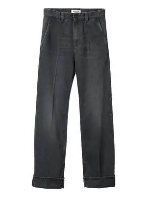 Miu Miu Logo Detailed Wide-leg Trousers - Grey