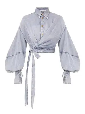 Zimmermann Zimmermann Rebellion Denim Wrap Top Gray