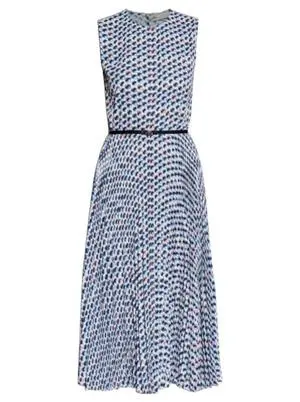 Tory Burch Printed Pleated Midi Dress - Blue