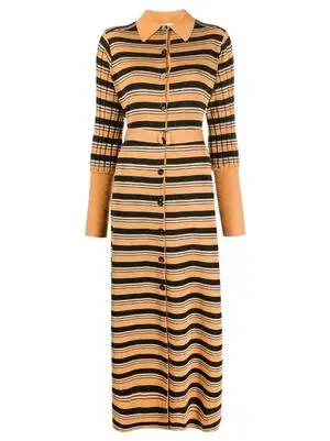 Chloé Knitted Striped Shirt Dress - Brown