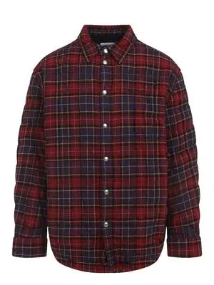 Off-White Quilted Plaid Shirt Jacket - Burgundy Red
