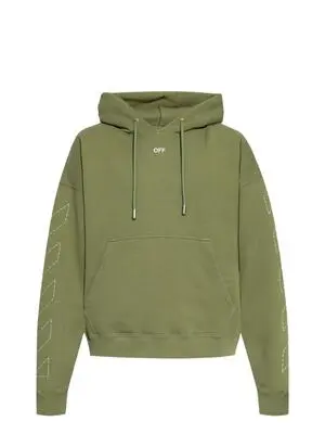 Off-White Logo Printed Drawstring Hoodie - Green