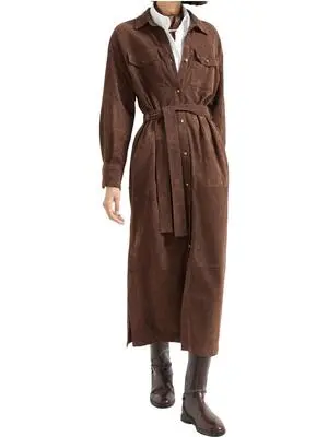 Brunello Cucinelli Belted Suede Shirt Dress - Multicolor