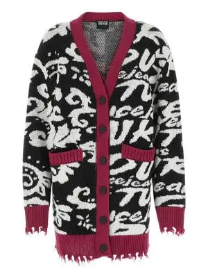 Versace Distressed V-neck Cardigan - Black