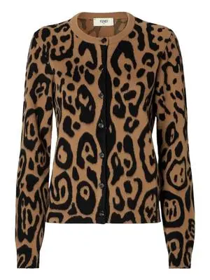 FENDI Fendi Animal Printed Crewneck Cardigan