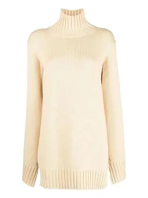 JIL SANDER Ribbed Knit Turtleneck Pullover - Nude