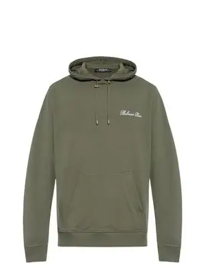 Balmain Logo Embroidered Drawstring Hoodie - Green