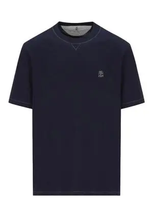 Brunello Cucinelli Logo Embroidered Crewneck T-shirt - Blue