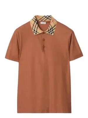 Burberry Burberry Checked Collar Short-Sleeved Polo Shirt Ginger Brown