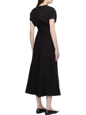 TOTEME Slouch-waist Plissé Midi Dress - Black