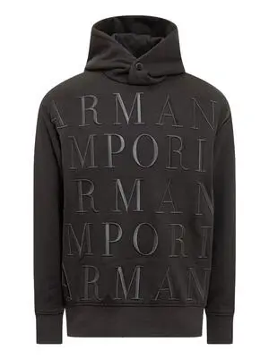 Emporio Armani Logo-embroidered Cotton Hoodie - Black