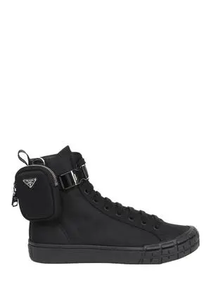Prada Wheel Re-nylon High-top Sneakers With Detachable Pouch - Black