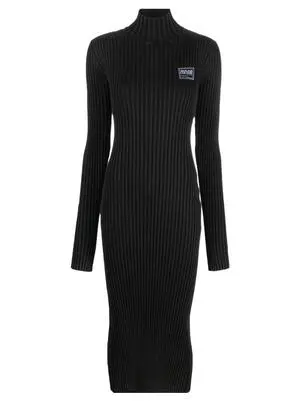 Versace Ribbed Turtleneck Midi Dress - Black