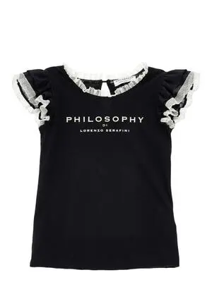 PHILOSOPHY DI LORENZO SERAFINI Philosophy Di Lorenzo Serafini Lace-Trimmed Ruffled Sleeve Top