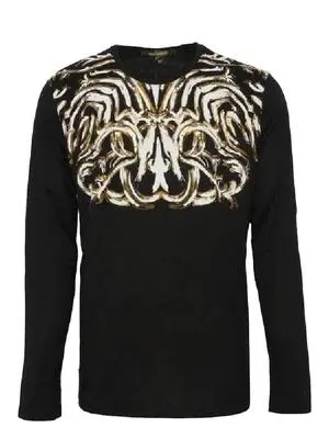 Roberto Cavalli T-shirt With Round Neck And Long Sleeves - Black