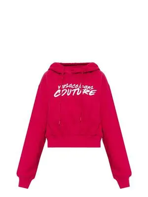 Versace Logo Embroidered Drawstring Hoodie - Red
