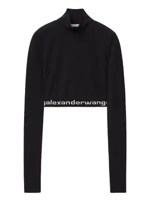 Alexander Wang Cropped Long Sleeve Top With Logo Band - Black
