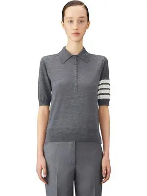 Thom Browne Four-bar Stripe Detail Short Sleeve Polo - Medium Gray