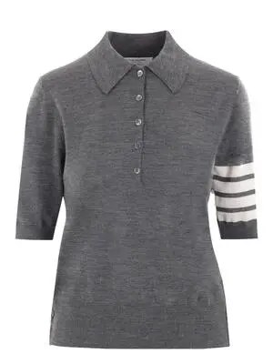 Thom Browne Thom Browne Four-Bar Stripe Detail Short Sleeve Polo Medium Gray