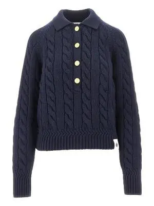 Bally Logo Patch Cable Knit Buttoned Jumper - Black