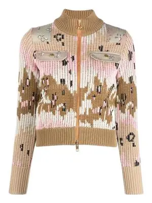 DIESEL® Abstract Pattern Zip Cardigan - Nude