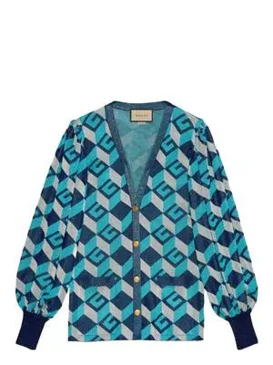 Gucci Geometric G Lamé Jacquard Cardigan - Blue