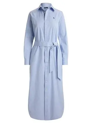 Polo Ralph Lauren Striped Logo Embroidered Midi Shirt Dress - Blue