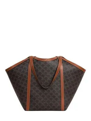 Celine Large Cabas In Triomphe Canvas And Calfskin - Tan