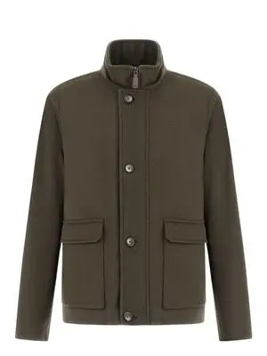 Herno High Neck Buttoned Jacket - Olive Green