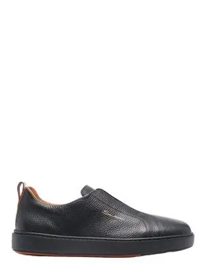 Santoni Leather Slip-on Sneakers - Black