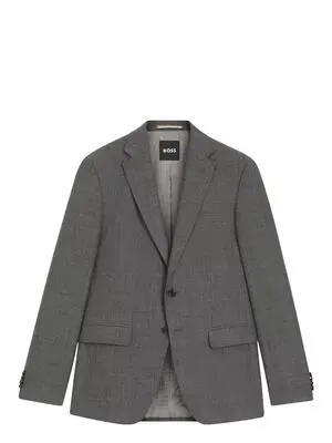 Hugo Boss Micro-patterned Slim-fit Jacket In Virgin Wool - Grey