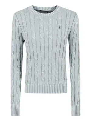 Polo Ralph Lauren Polo Ralph Lauren Cable Knit Jumper With Embroidered Pony Light Blue