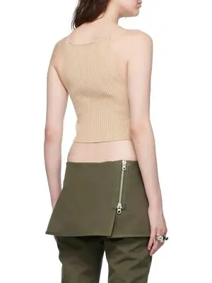 COURREGES Rib-knit Tank Top With Embroidered Logo - Cappuccino