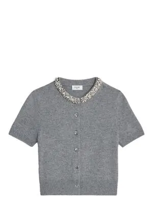 Celine Embroidered Cropped Cashmere Cardigan - Gray