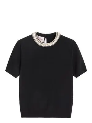 Valentino Garavani Embellished Crewneck Knitted Top - Black