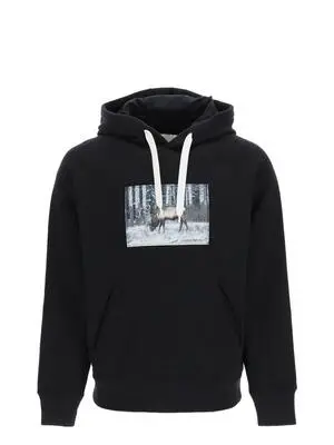 Emporio Armani Cotton Hoodie With Photographic Print - Black