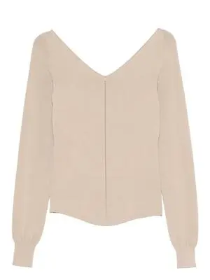 LEMAIRE V-neck Long Sleeve Top - Mastic