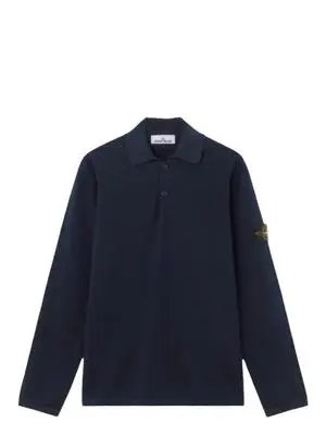 Stone Island Long-sleeved Knitted Polo Shirt - Navy Blue