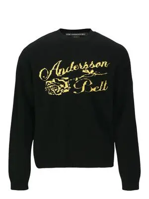 Andersson Bell Rose Jacquard Crew Neck Sweater - Black