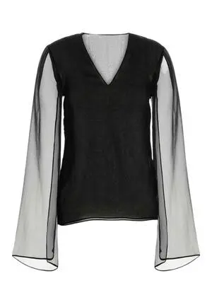 Alberta Ferretti V-neck Bell Sleeve Top - Black